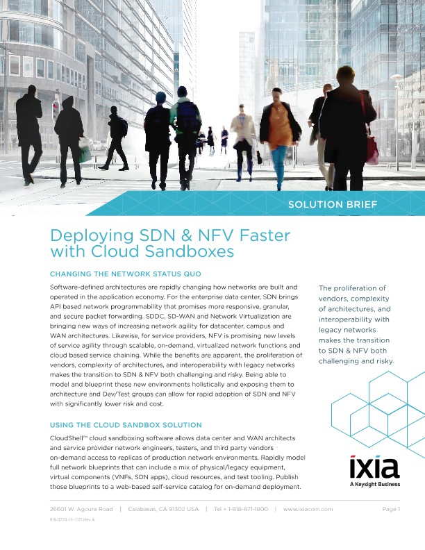 Deploying SDN & NFV Faster with Cloud Sandboxes PDF Asset Page | Keysight
